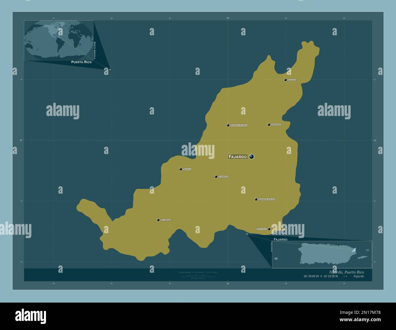 Fajardo, municipality of Puerto Rico. Solid color shape. Locations and ...