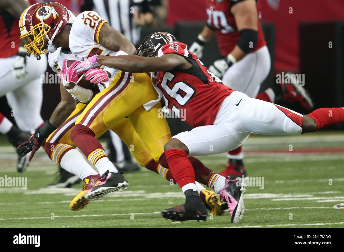 Washington Redskins cornerback Bashaud Breeland (26) is tackled after ...