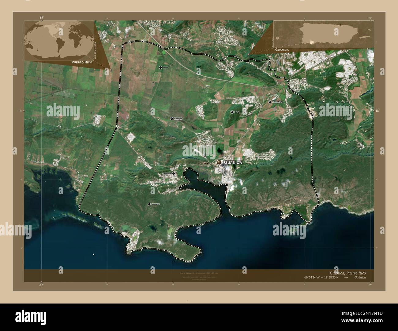 Guanica, municipality of Puerto Rico. Low resolution satellite map ...