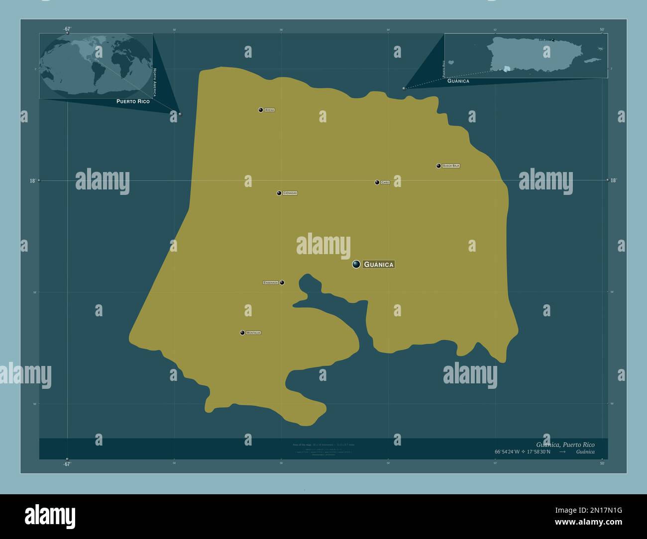 Guanica, municipality of Puerto Rico. Solid color shape. Locations and ...