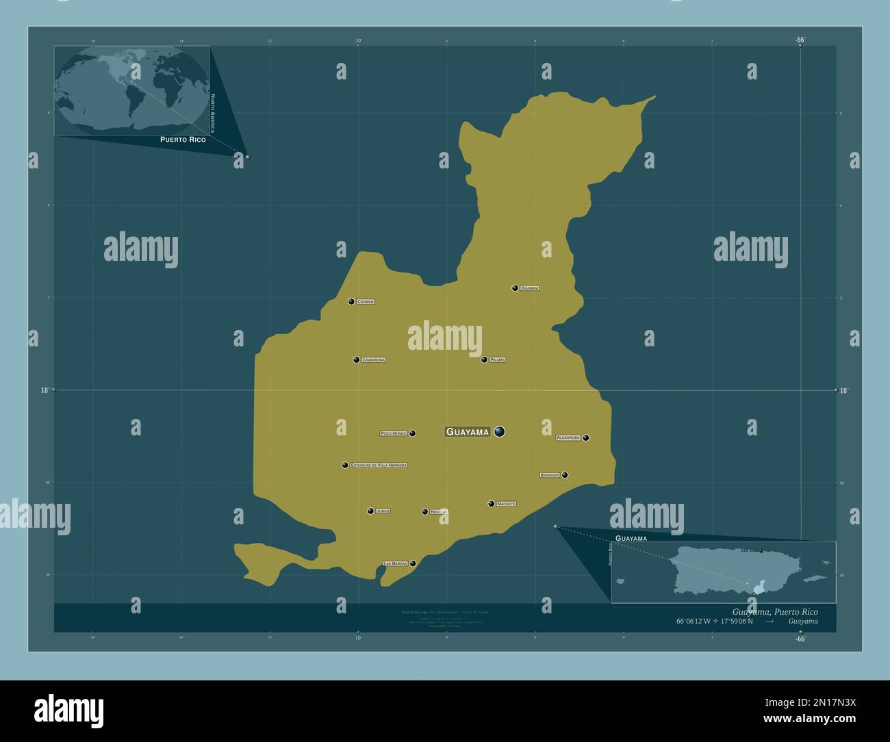 Guayama, municipality of Puerto Rico. Solid color shape. Locations and ...