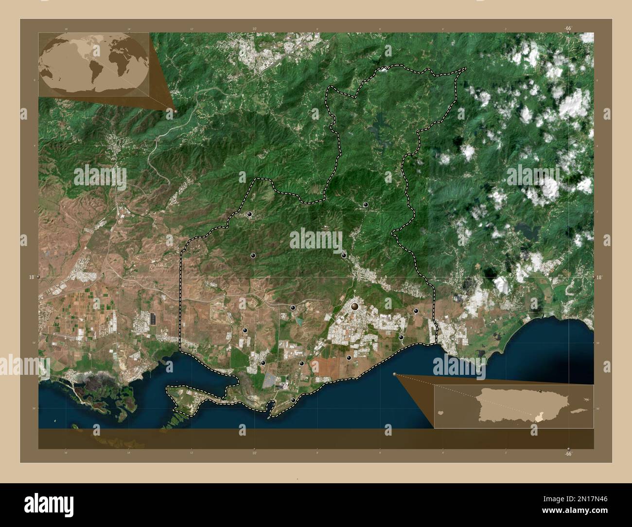 Guayama, municipality of Puerto Rico. Low resolution satellite map ...