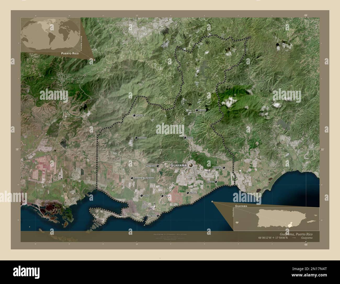 Guayama, municipality of Puerto Rico. High resolution satellite map ...
