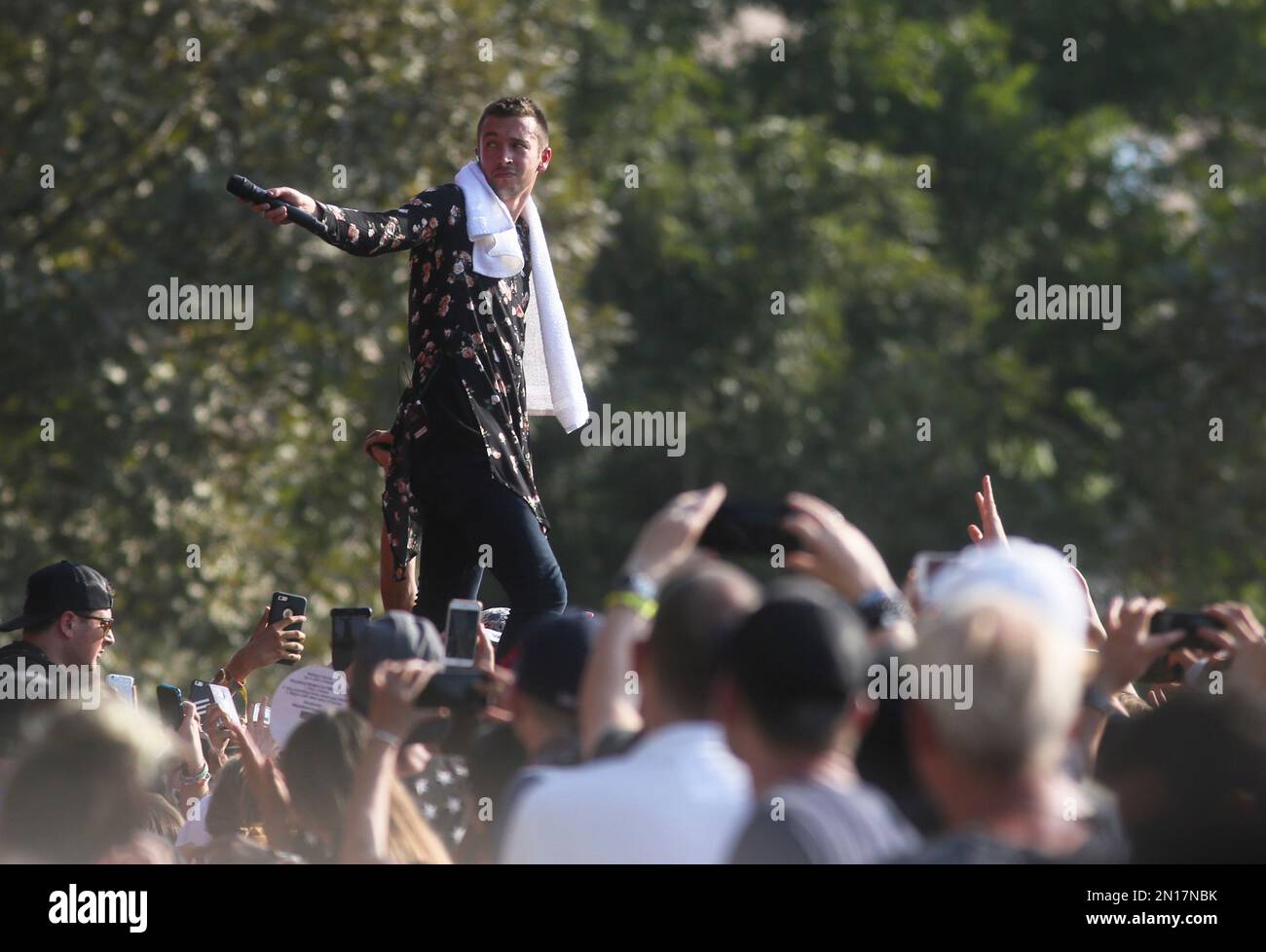 Twenty One Pilots' Tyler Joseph performs in the crowd at the Austin ...