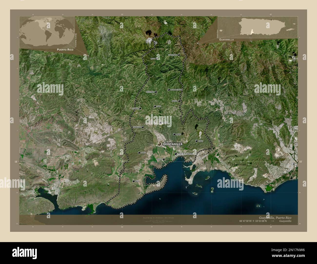Guayanilla, municipality of Puerto Rico. High resolution satellite map ...