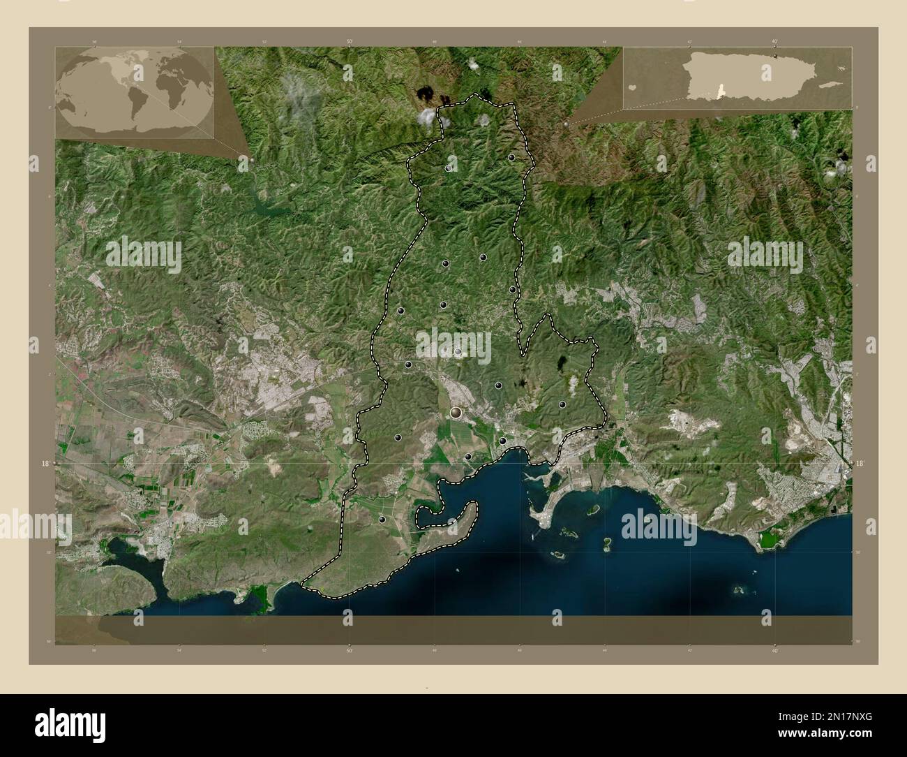 Guayanilla, municipality of Puerto Rico. High resolution satellite map ...