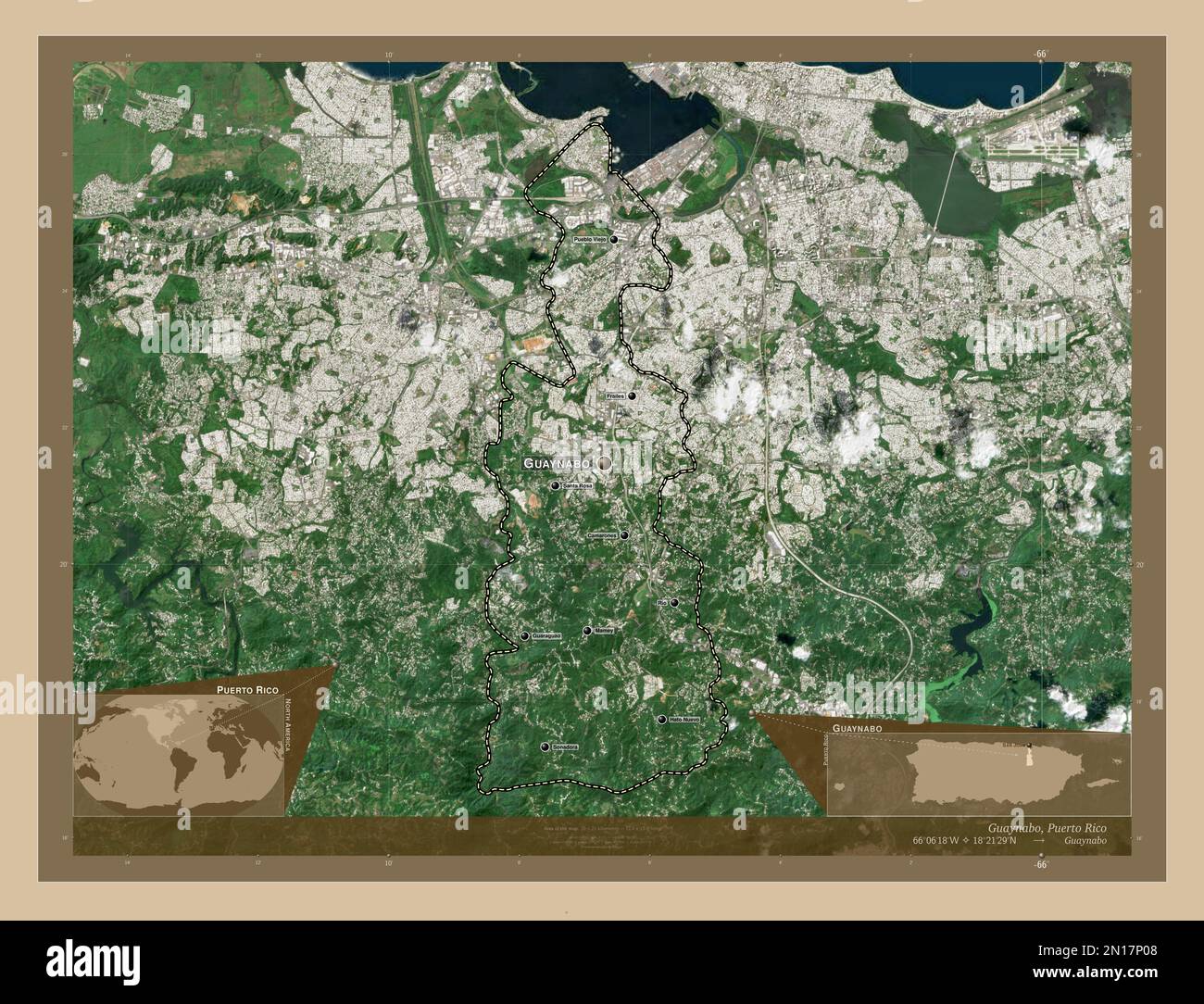 Guaynabo, municipality of Puerto Rico. Low resolution satellite map ...