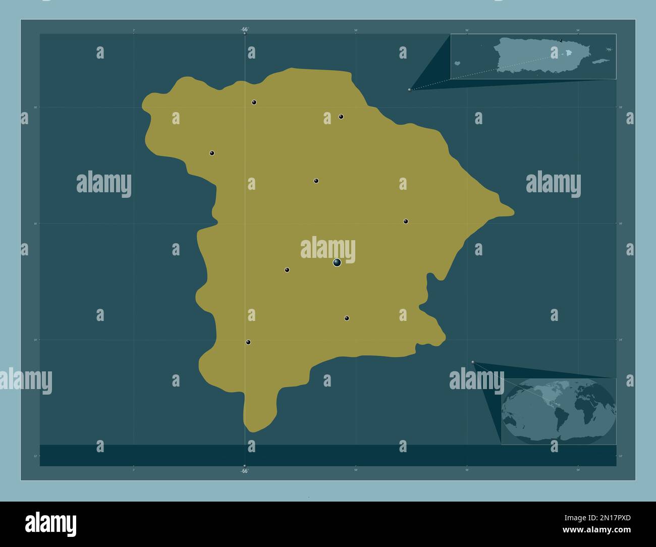 Gurabo, municipality of Puerto Rico. Solid color shape. Locations of ...