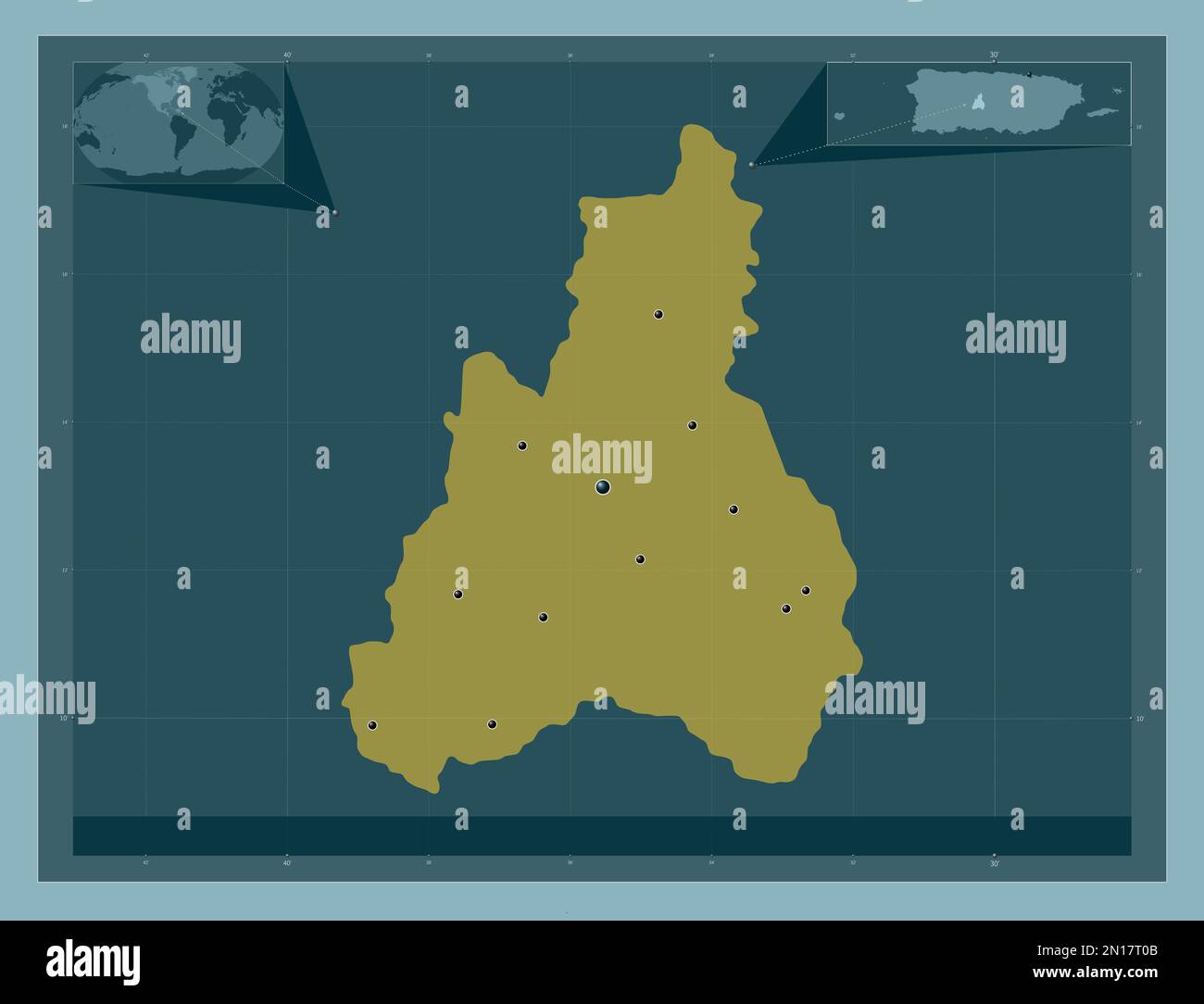 Jayuya, municipality of Puerto Rico. Solid color shape. Locations of ...