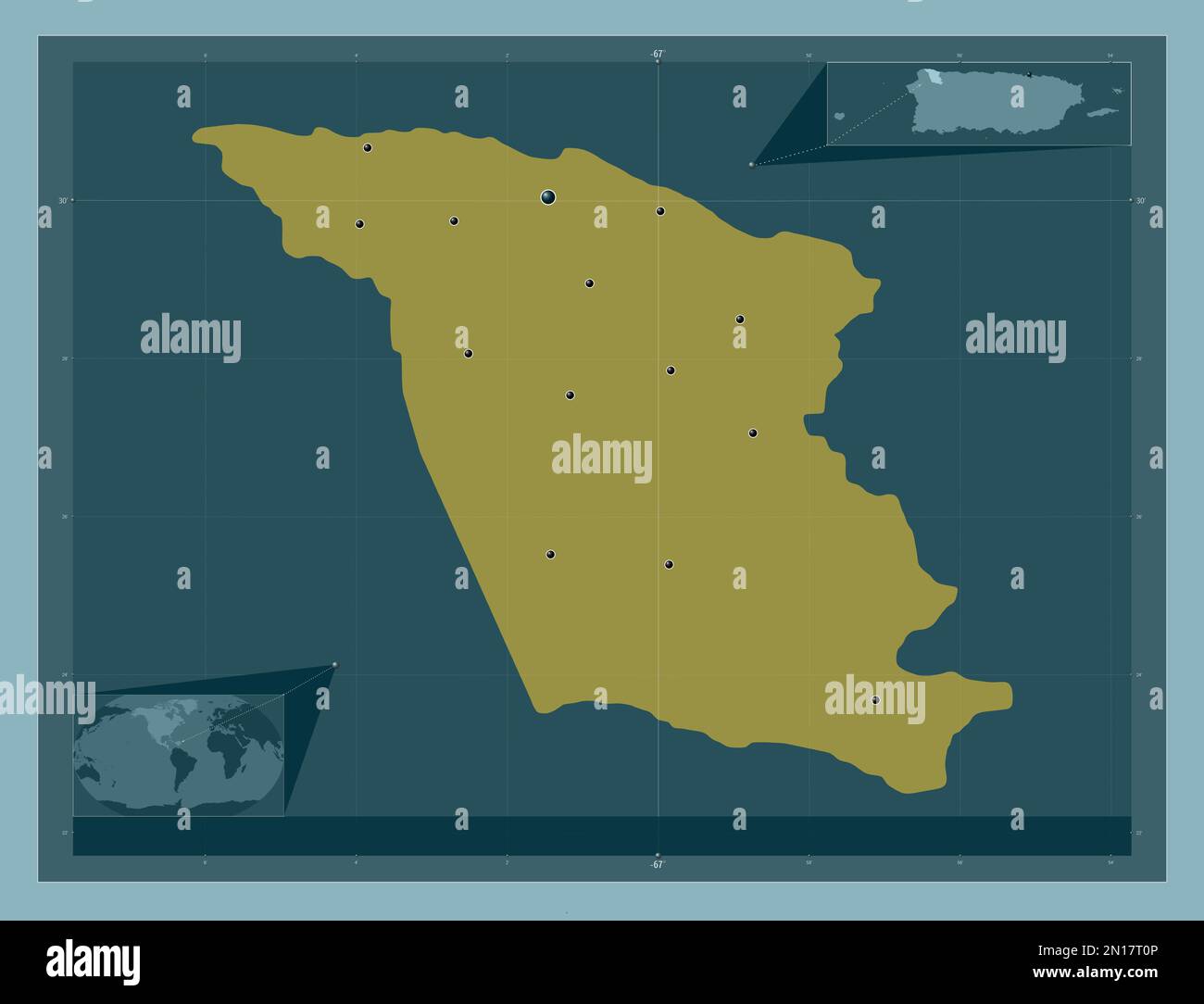 Isabela, municipality of Puerto Rico. Solid color shape. Locations of ...