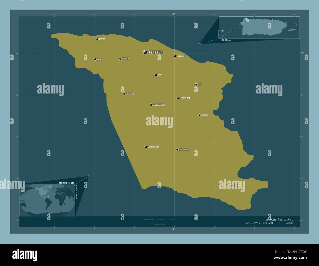 Isabela, municipality of Puerto Rico. Solid color shape. Locations and ...