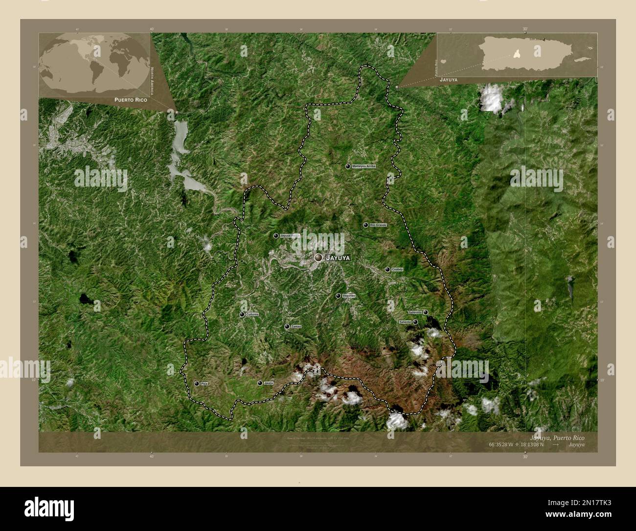Jayuya, municipality of Puerto Rico. High resolution satellite map ...