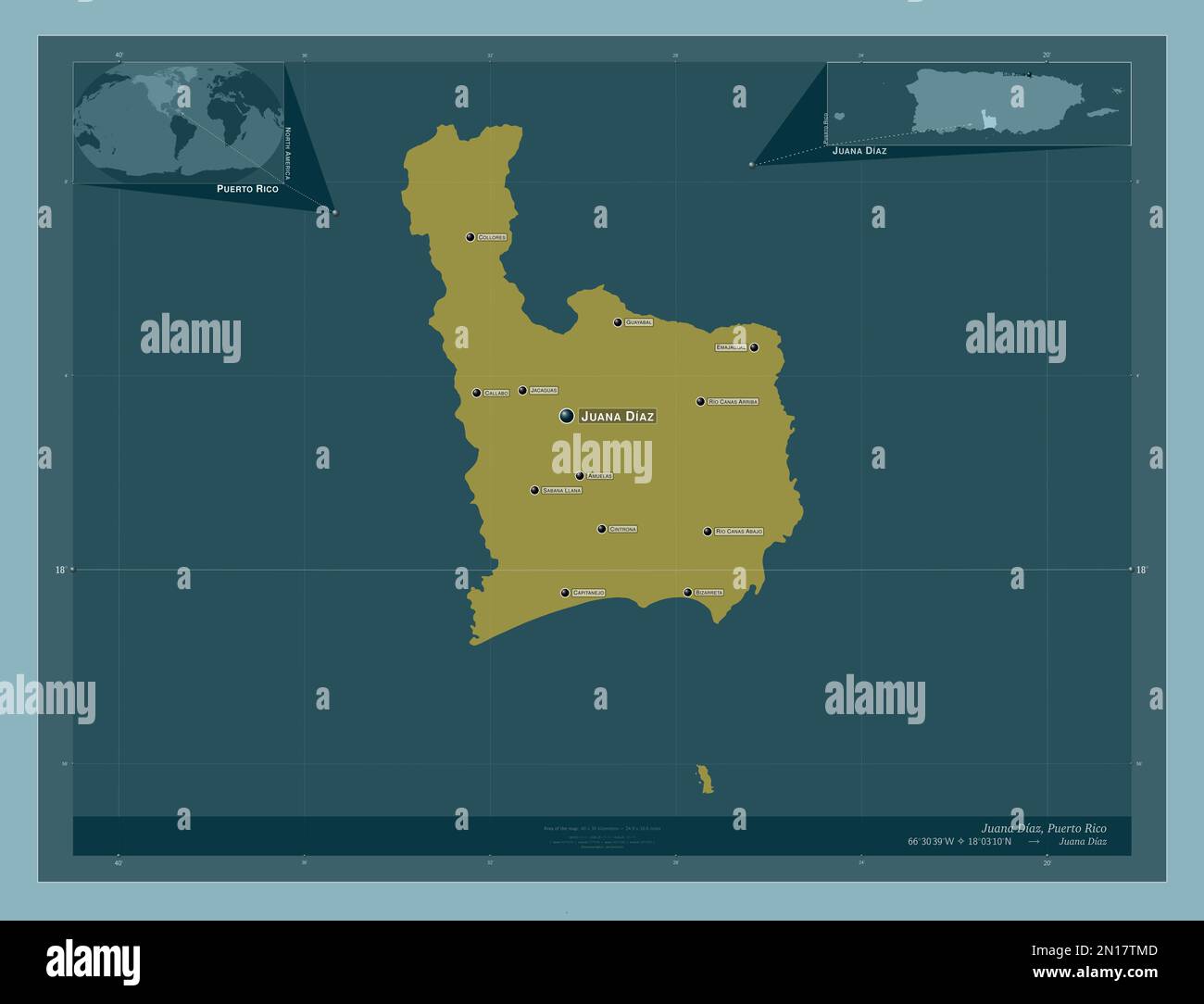 Juana Diaz, municipality of Puerto Rico. Solid color shape. Locations ...