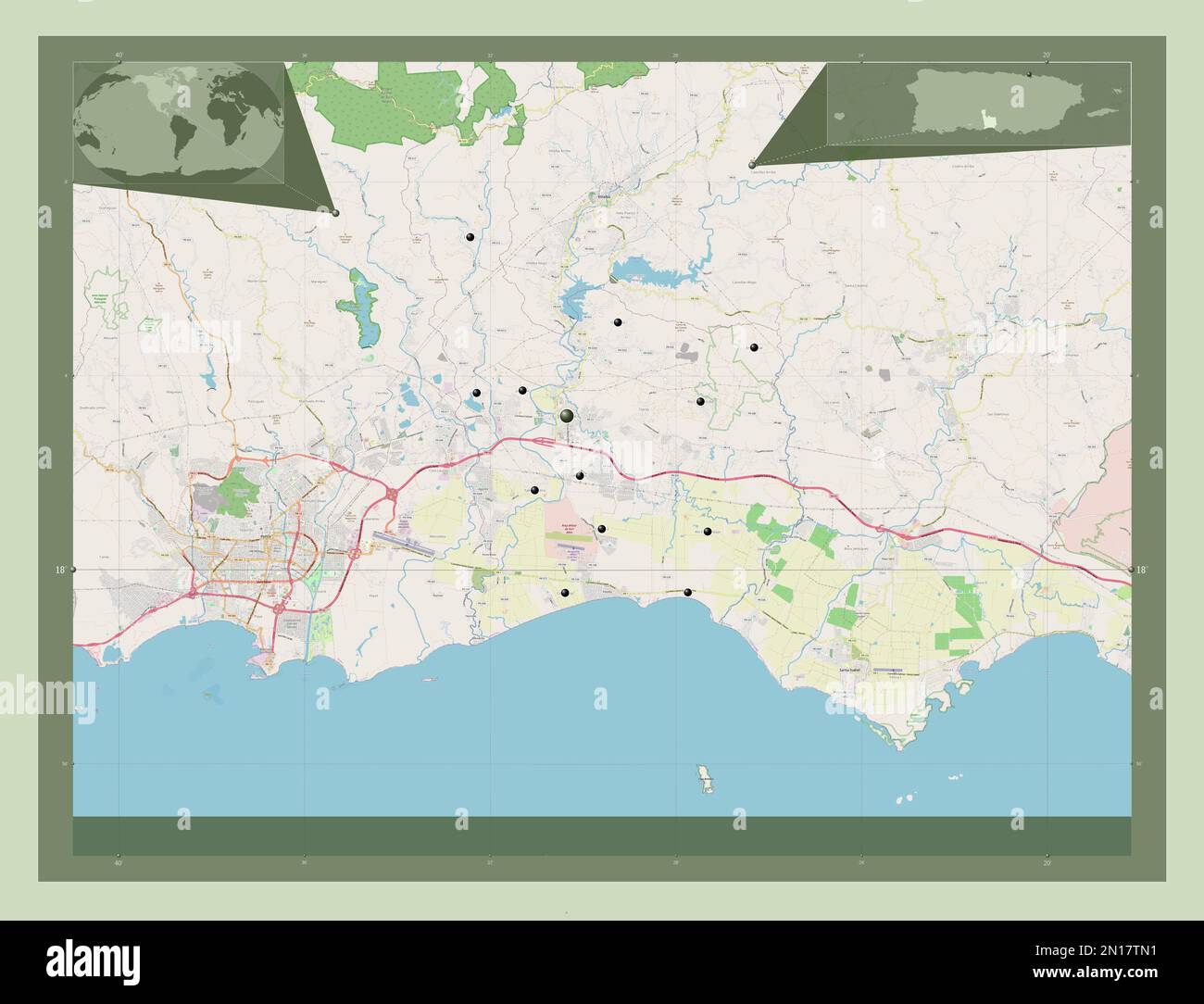 Juana Diaz, municipality of Puerto Rico. Open Street Map. Locations of ...