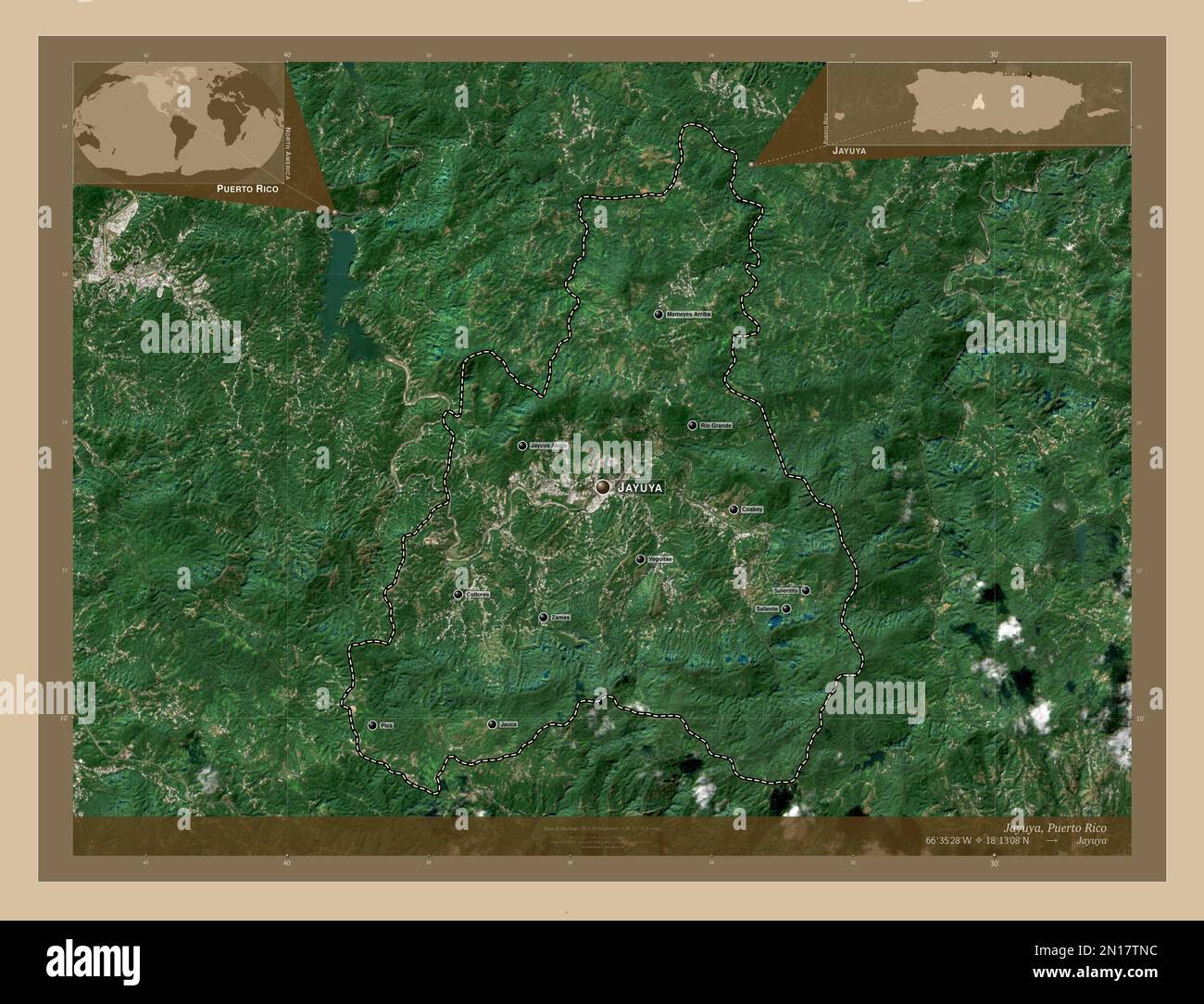 Jayuya, municipality of Puerto Rico. Low resolution satellite map ...