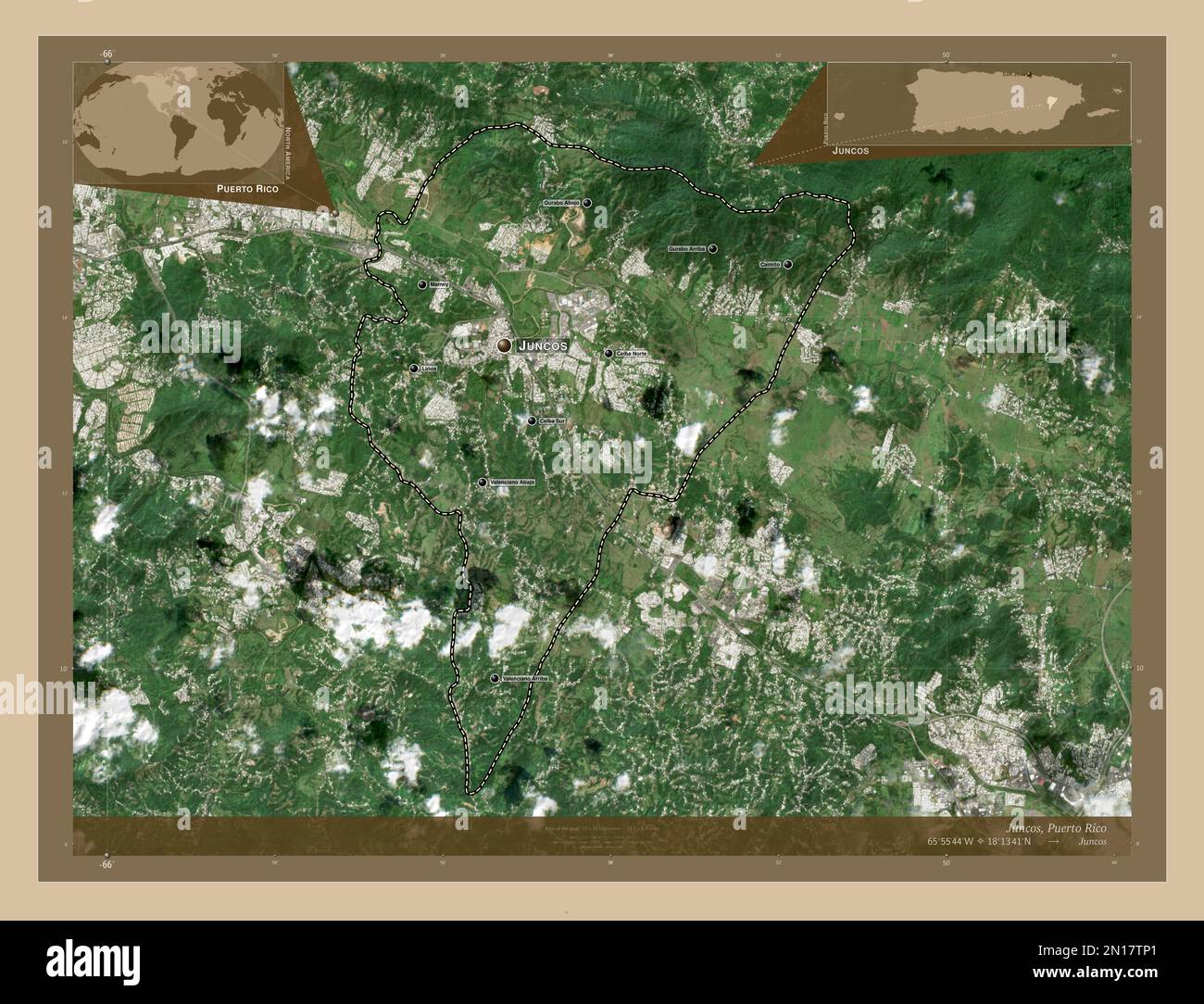 Juncos, municipality of Puerto Rico. Low resolution satellite map ...