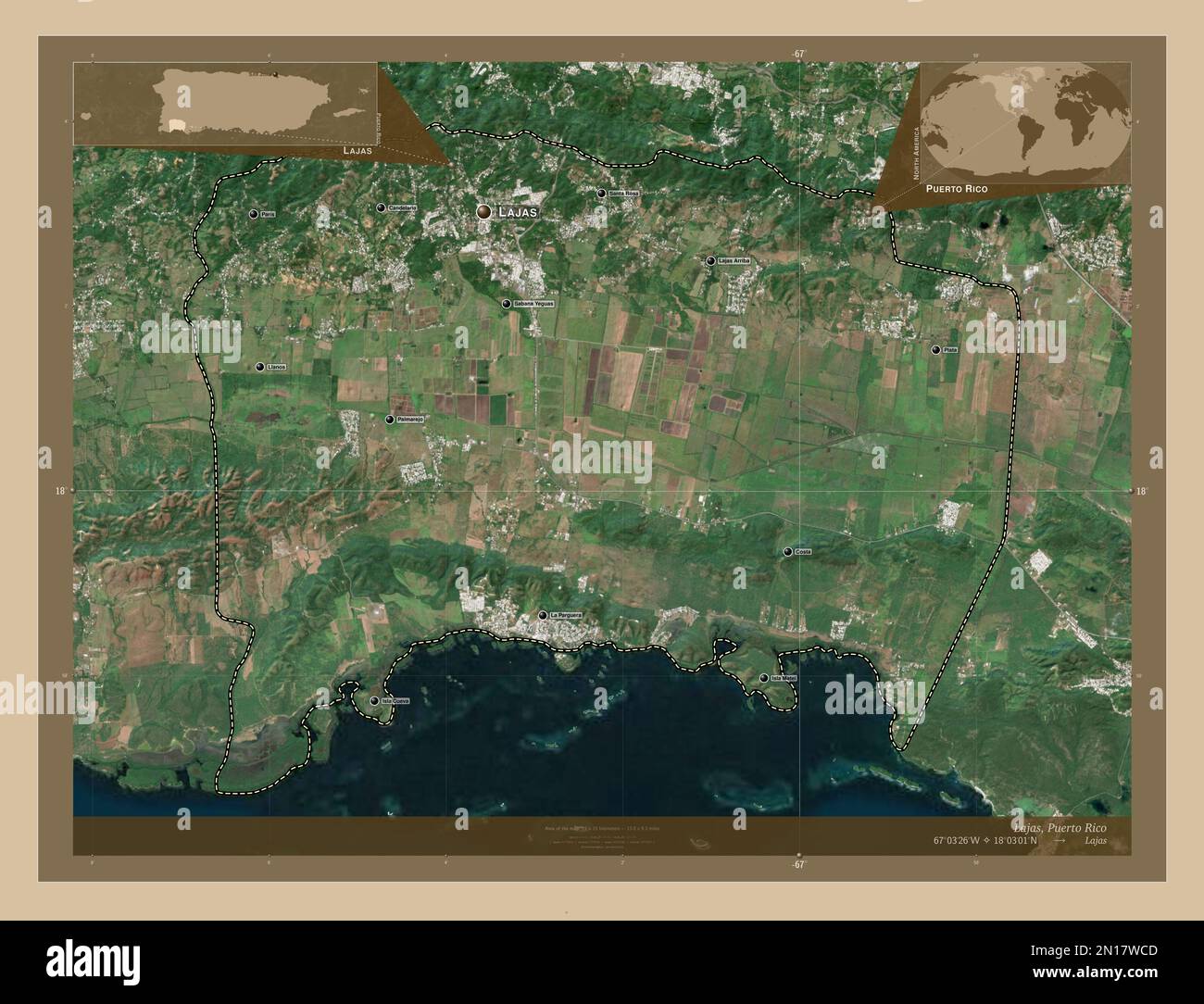 Lajas, municipality of Puerto Rico. Low resolution satellite map ...