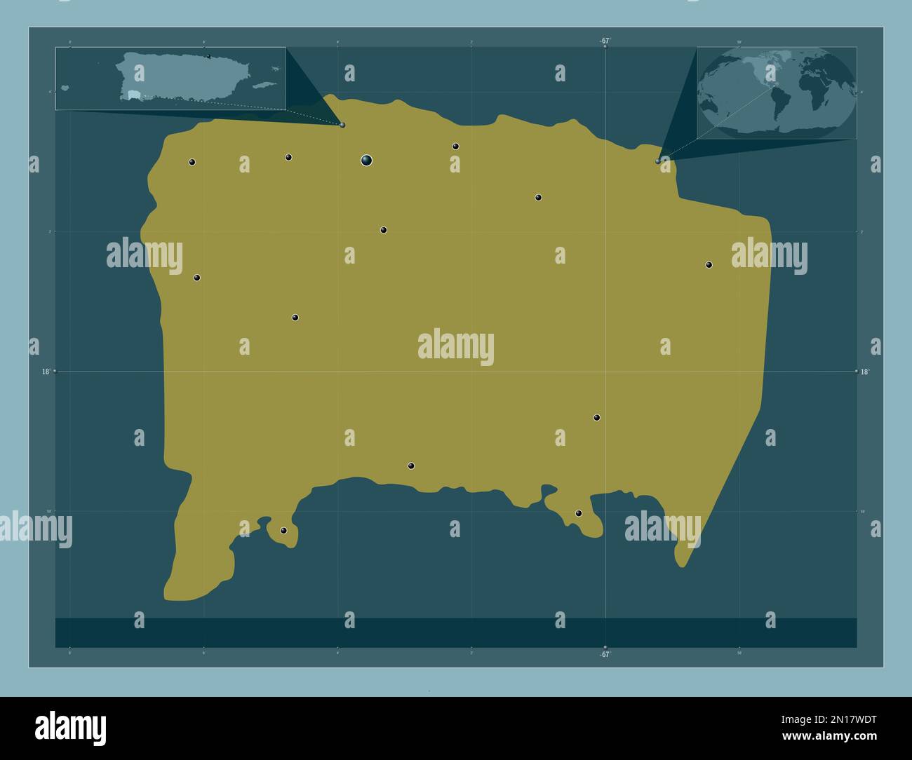 Lajas, municipality of Puerto Rico. Solid color shape. Locations of ...