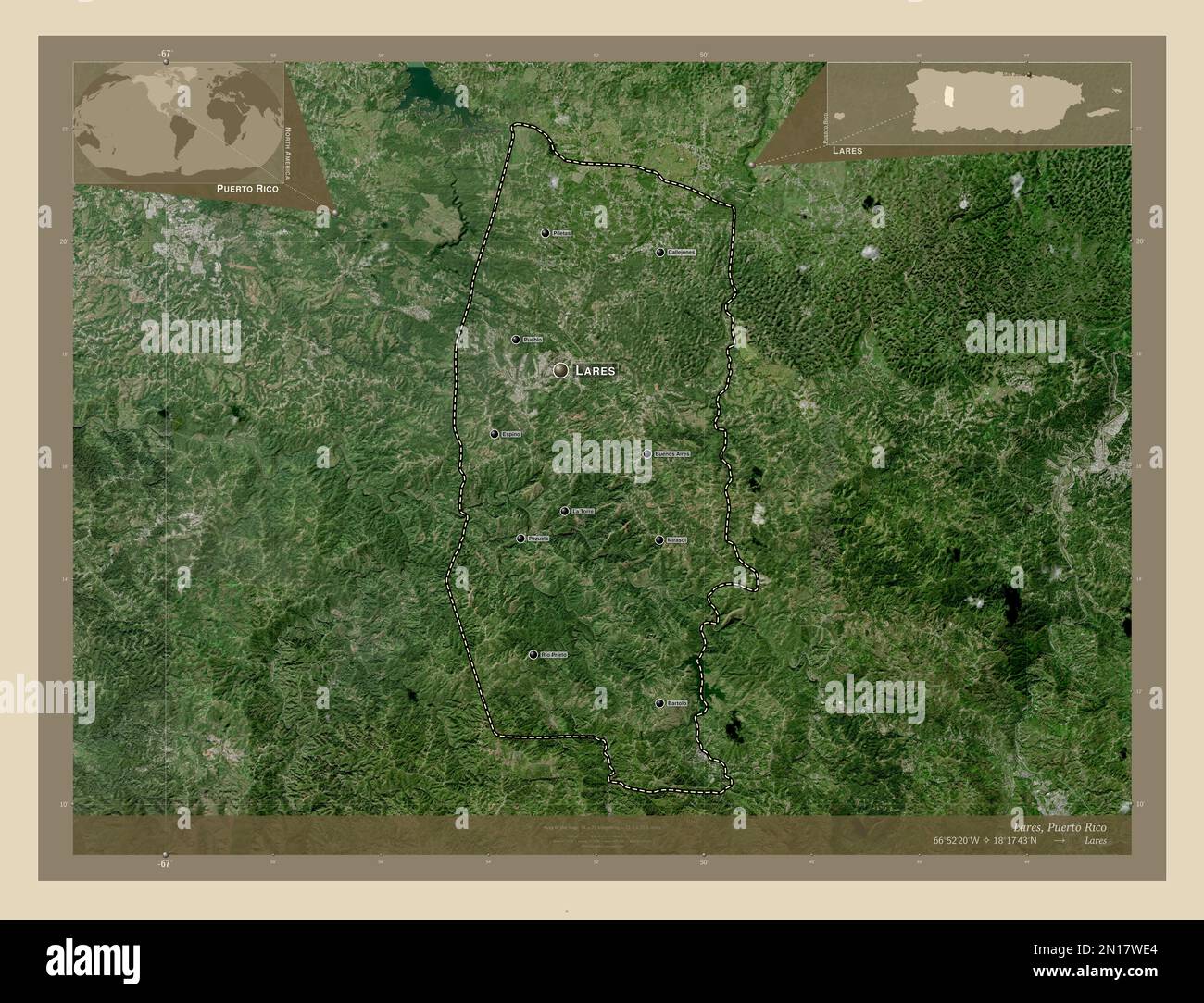 Lares, municipality of Puerto Rico. High resolution satellite map ...