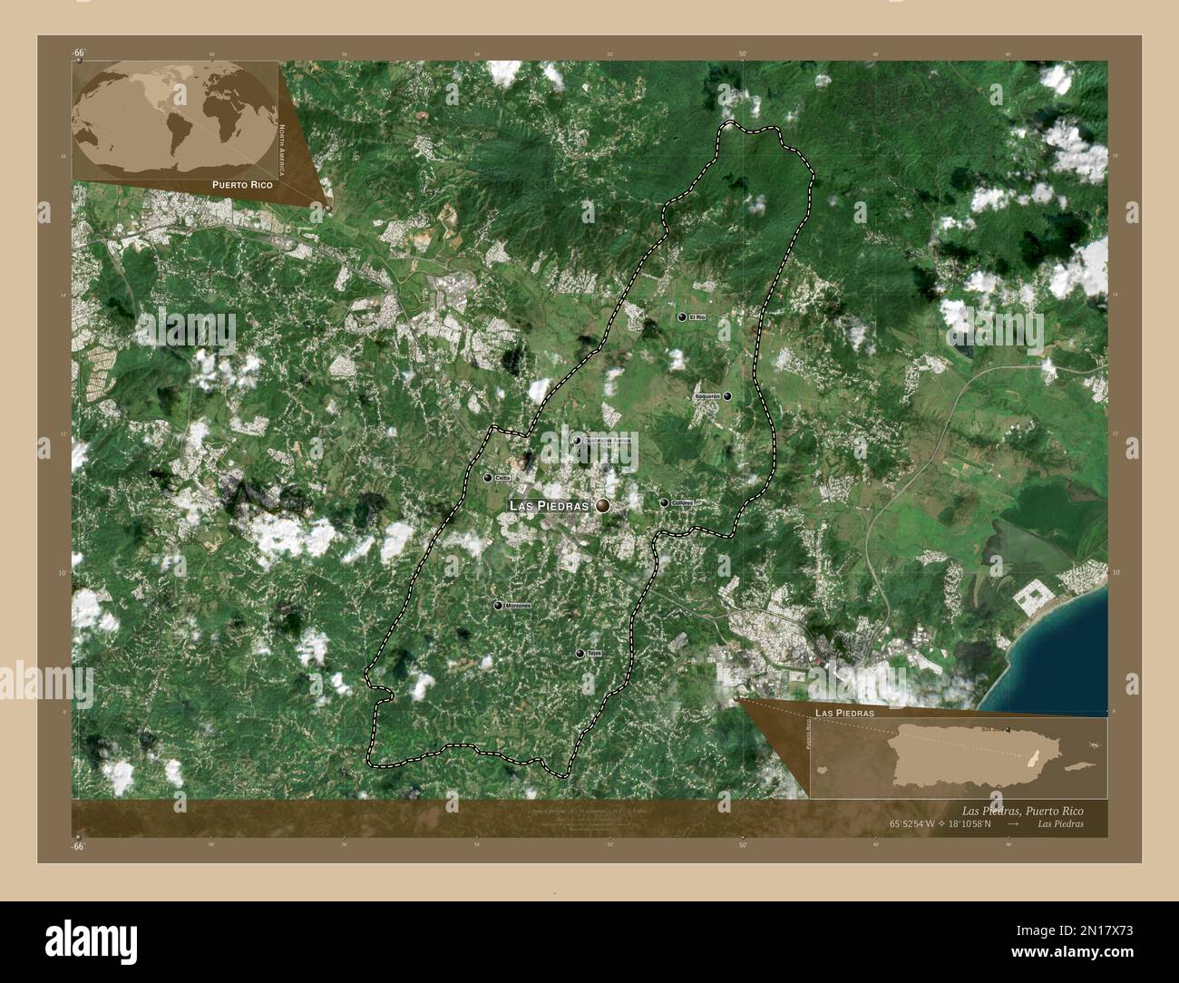 Las Piedras, municipality of Puerto Rico. Low resolution satellite map ...