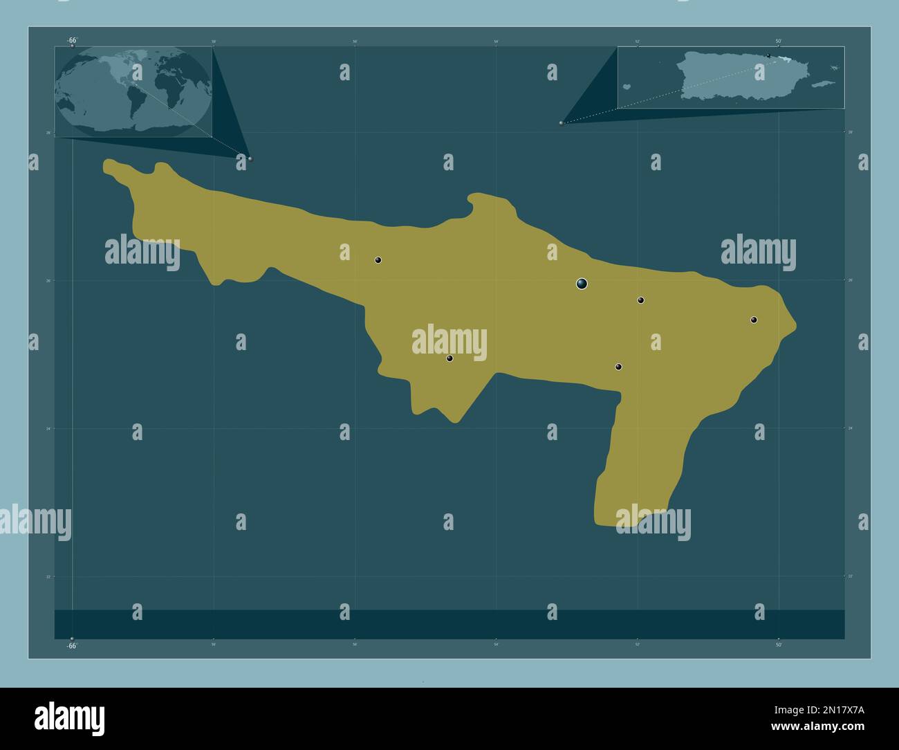 Loiza, municipality of Puerto Rico. Solid color shape. Locations of ...