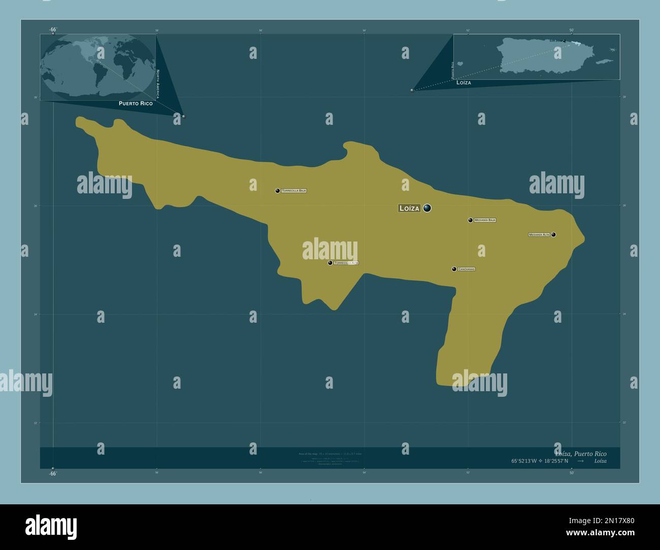 Loiza, municipality of Puerto Rico. Solid color shape. Locations and ...
