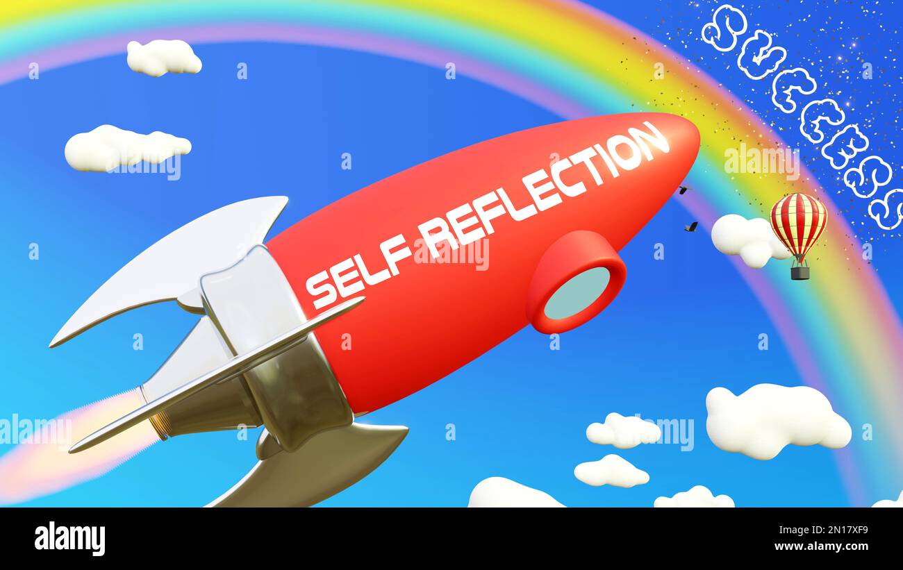 Self reflection lead to achieving success in business and life. Cartoon ...
