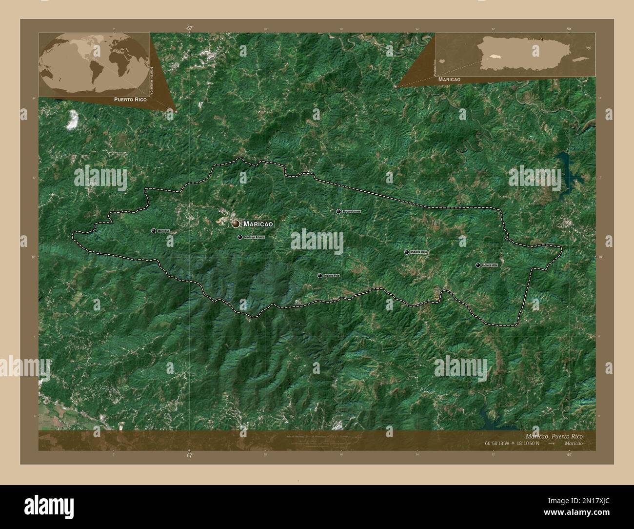 Maricao, municipality of Puerto Rico. Low resolution satellite map ...