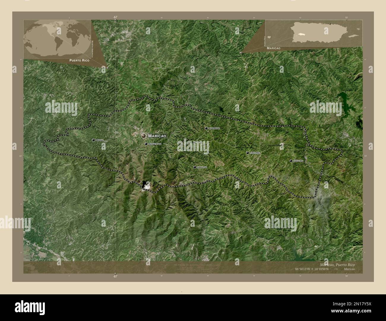Maricao, municipality of Puerto Rico. High resolution satellite map ...