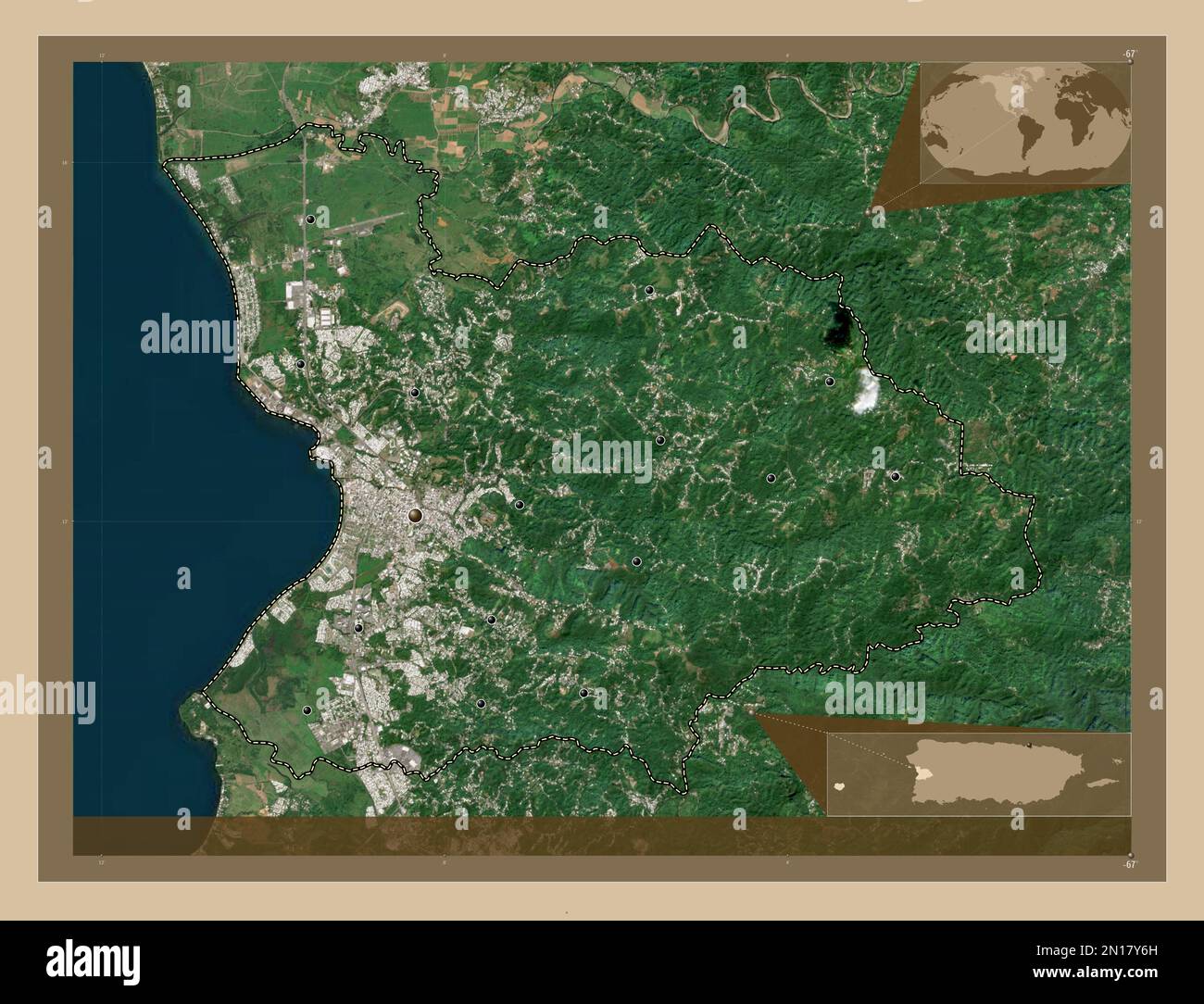 Mayaguez, municipality of Puerto Rico. Low resolution satellite map ...
