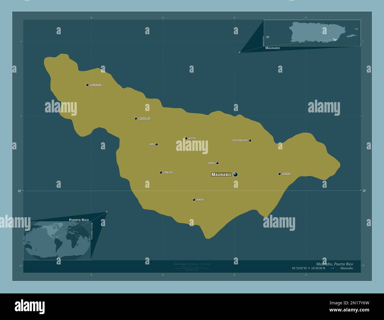 Maunabo, municipality of Puerto Rico. Solid color shape. Locations and ...