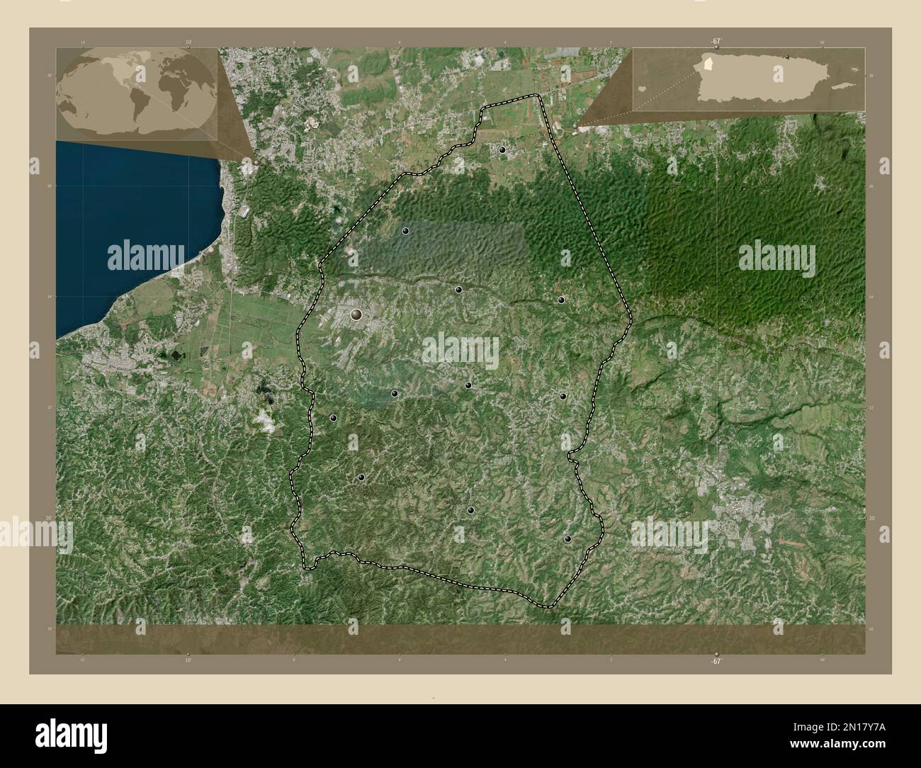 Moca, municipality of Puerto Rico. High resolution satellite map ...