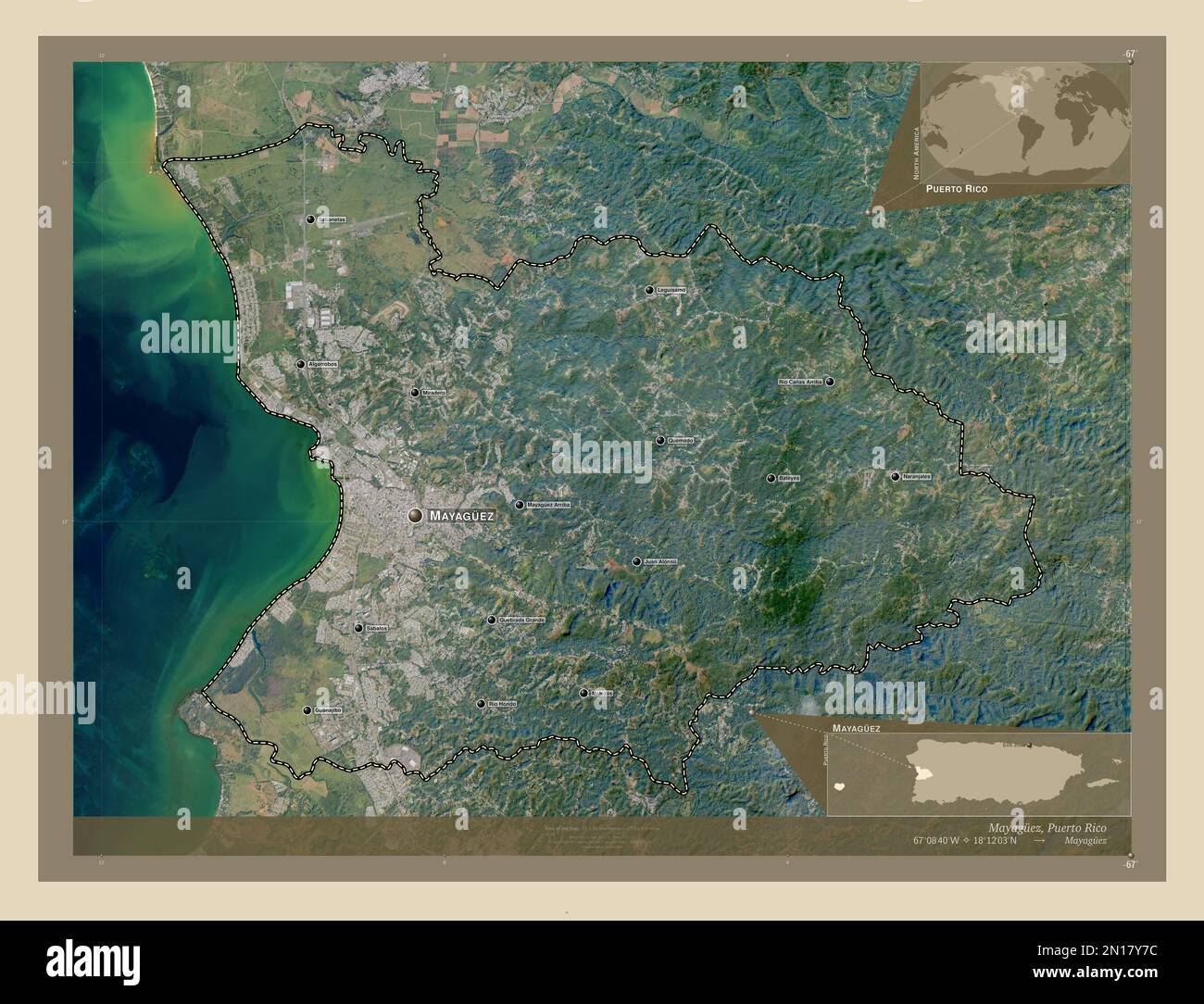 Mayaguez, municipality of Puerto Rico. High resolution satellite map ...