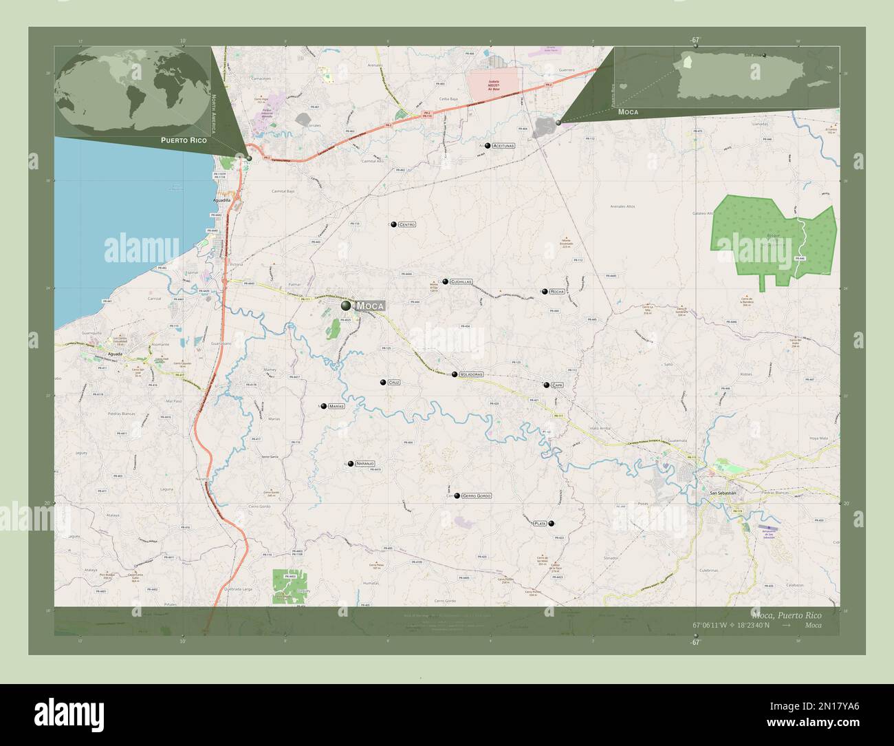 Moca, municipality of Puerto Rico. Open Street Map. Locations and names ...
