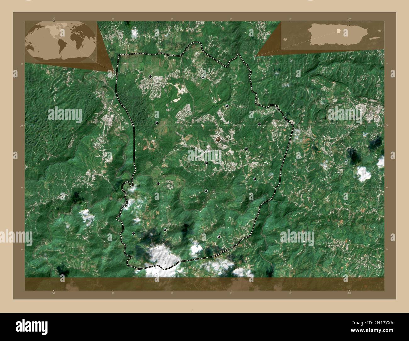 Morovis, municipality of Puerto Rico. Low resolution satellite map ...