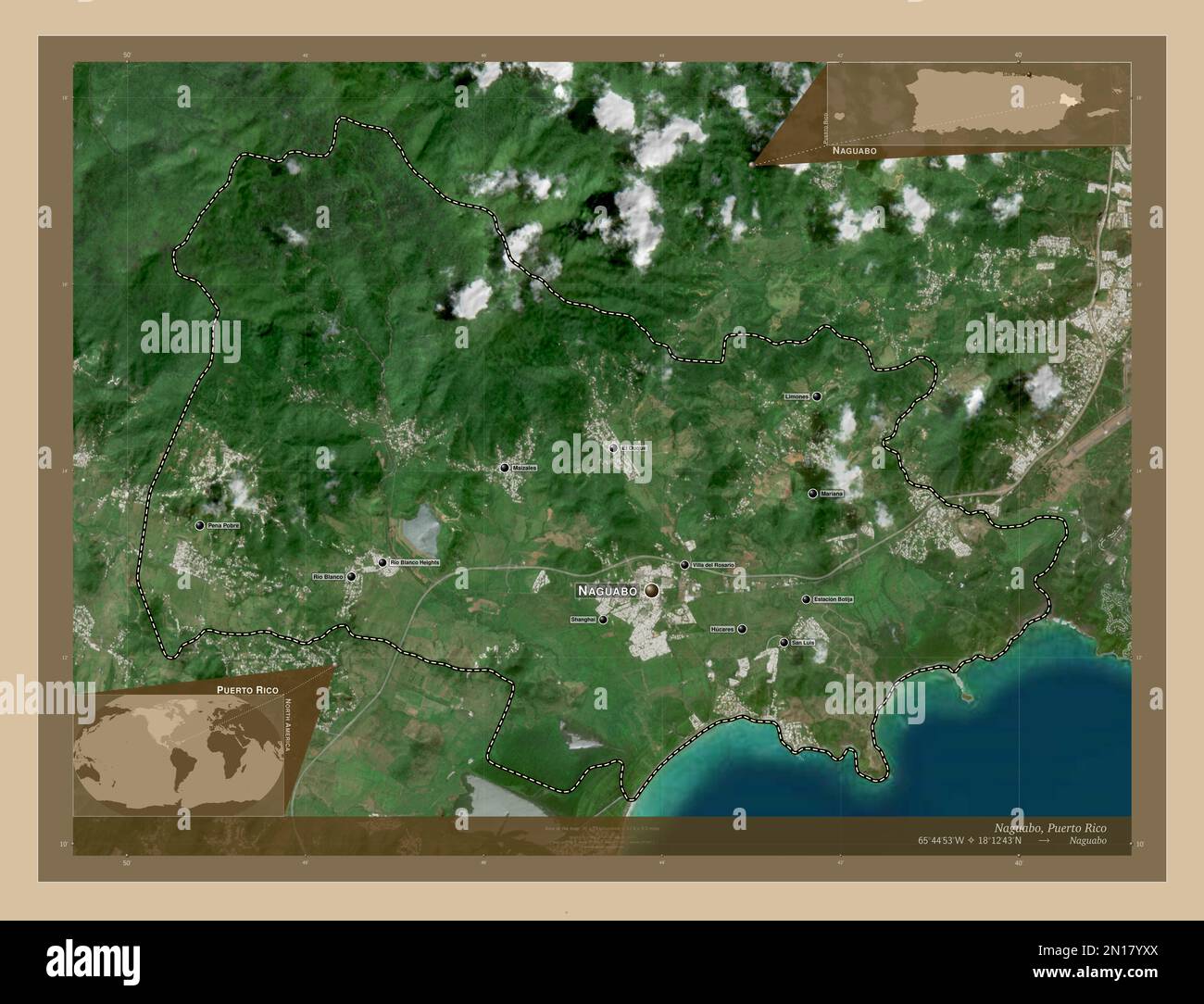 Naguabo, municipality of Puerto Rico. Low resolution satellite map ...