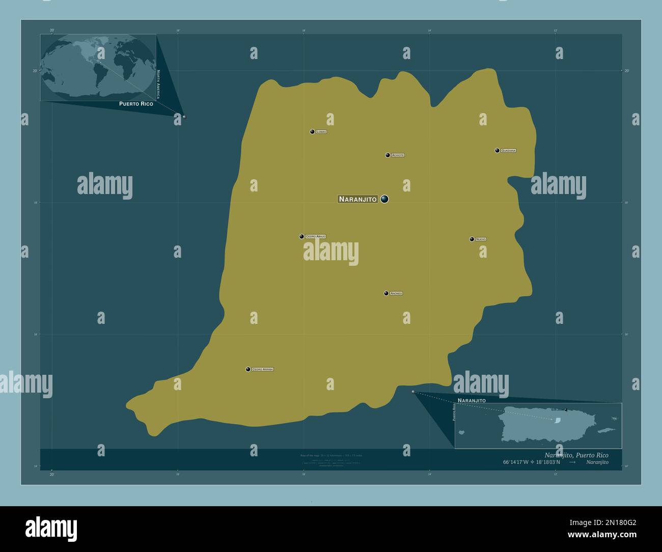 Naranjito, municipality of Puerto Rico. Solid color shape. Locations ...