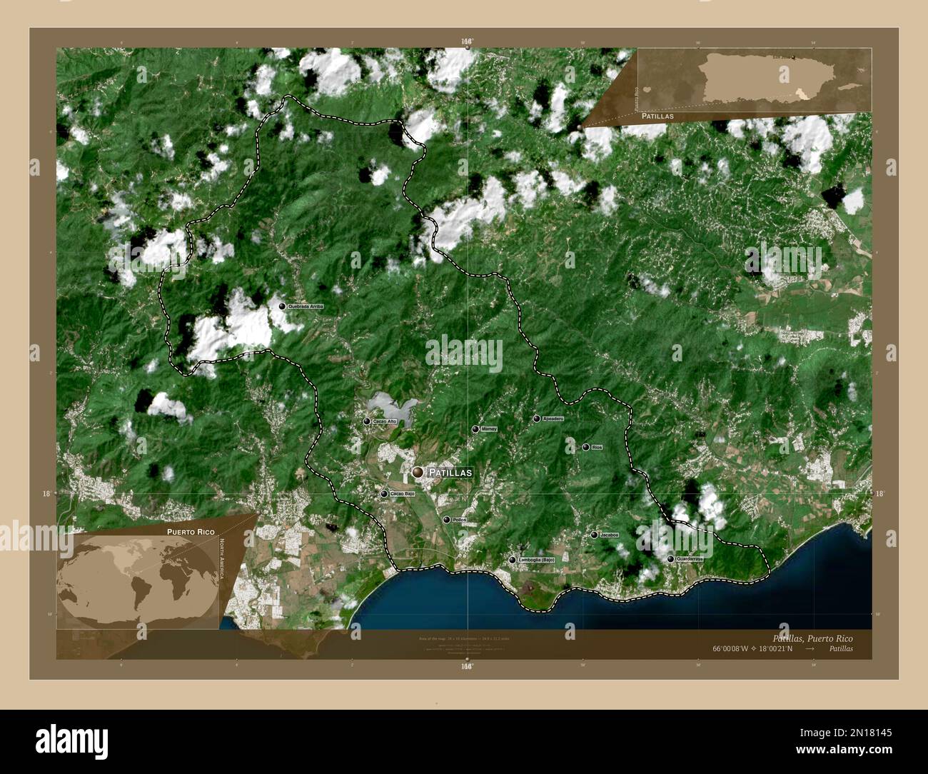 Patillas, municipality of Puerto Rico. Low resolution satellite map ...