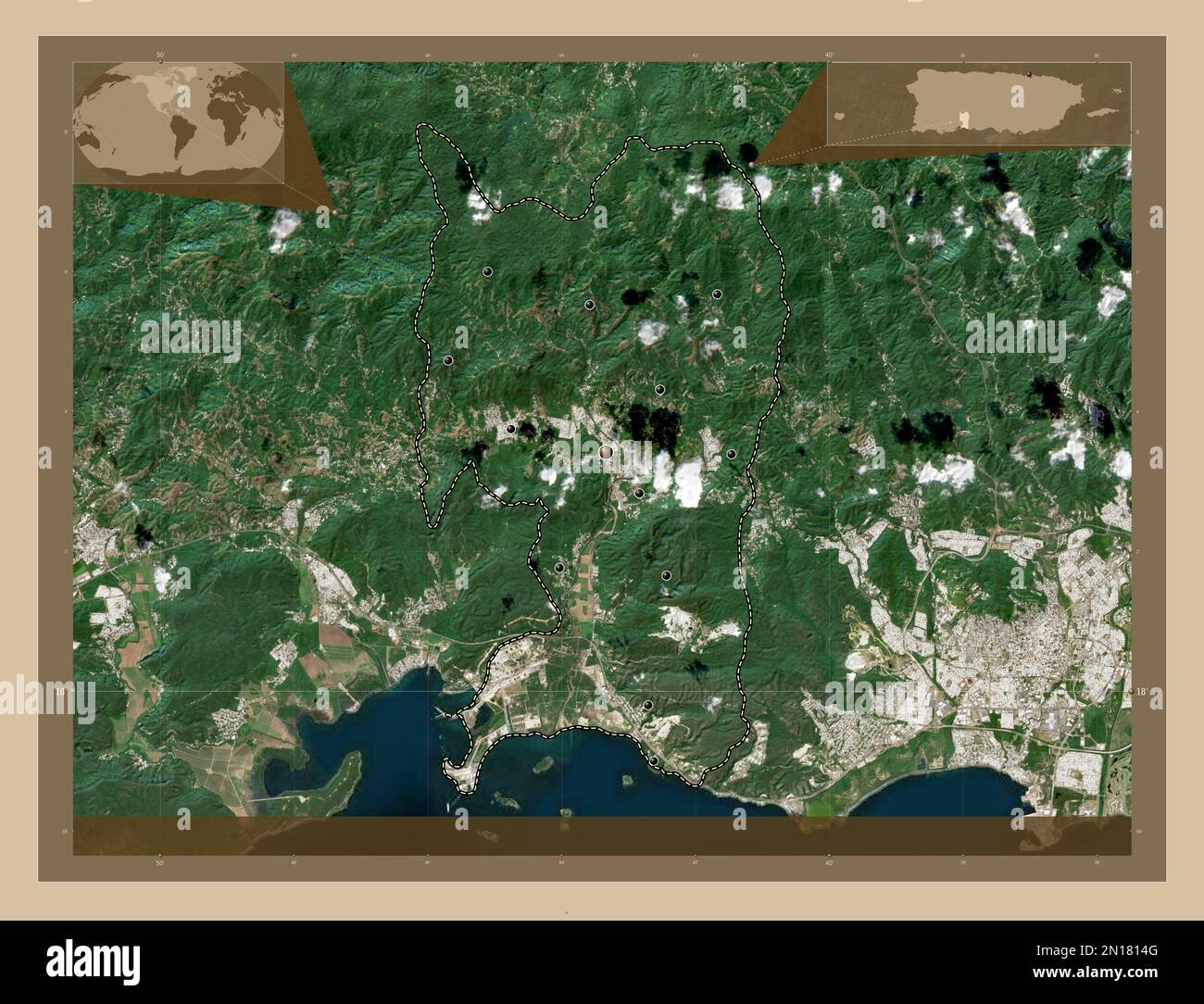 Penuelas, municipality of Puerto Rico. Low resolution satellite map ...