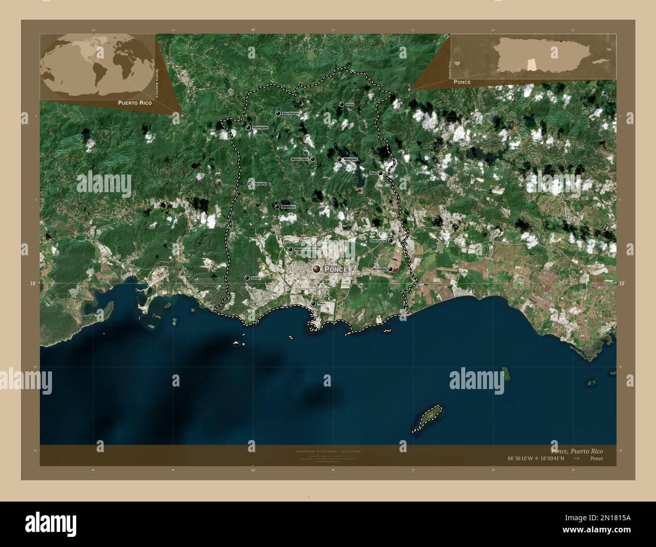 Ponce, municipality of Puerto Rico. Low resolution satellite map ...