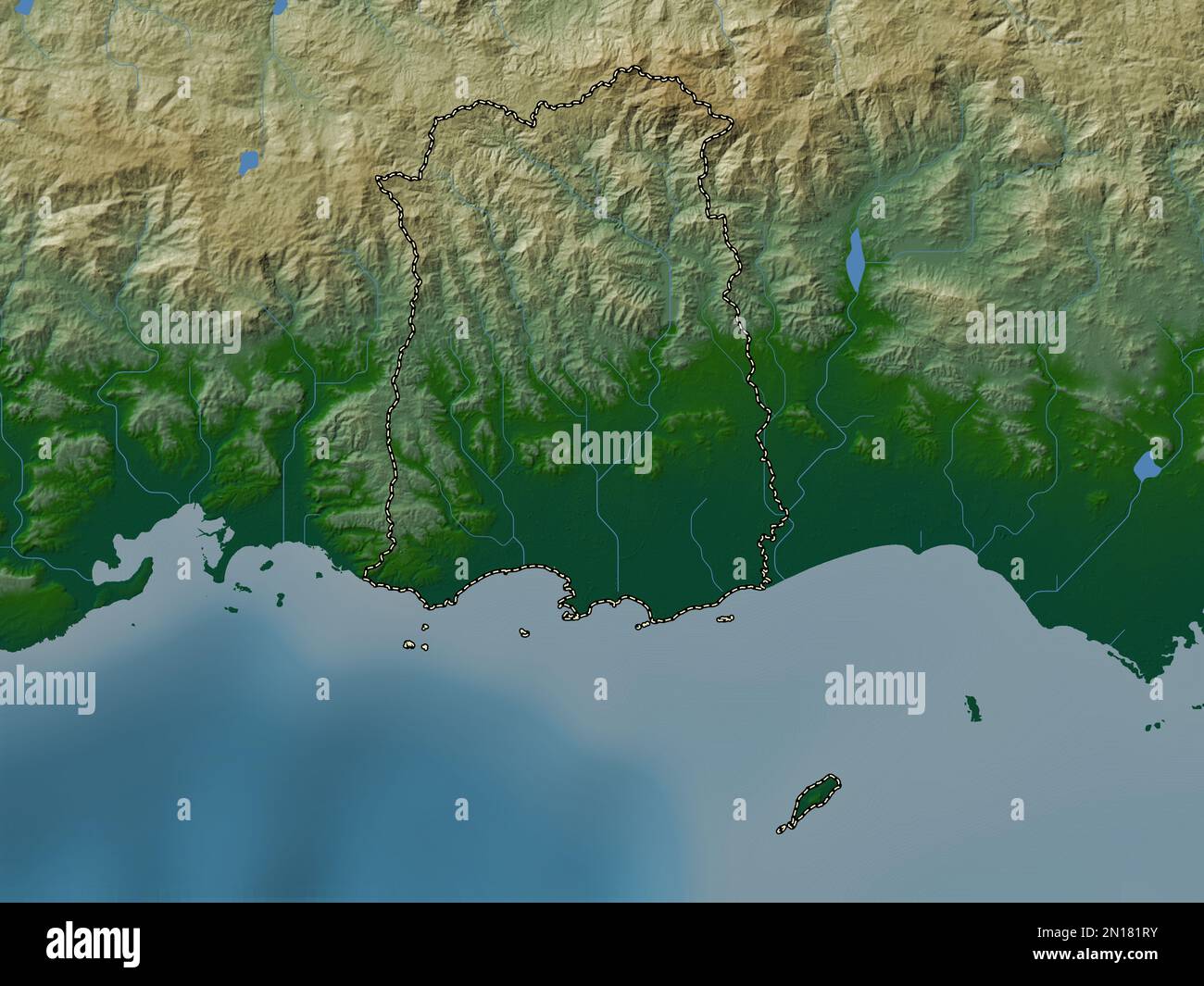 Ponce, municipality of Puerto Rico. Colored elevation map with lakes ...