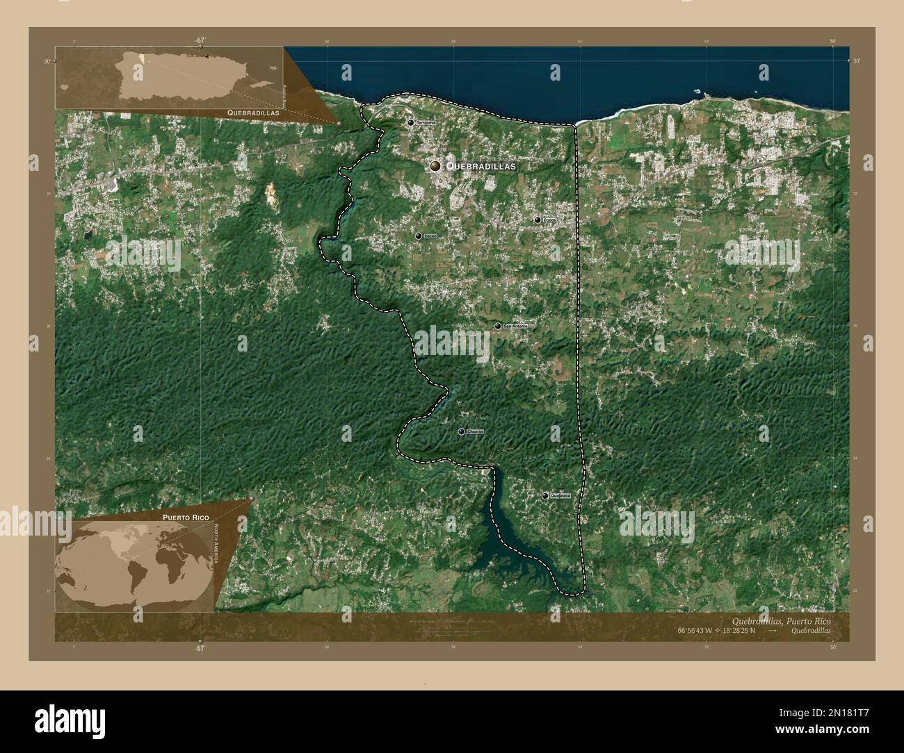 Quebradillas, municipality of Puerto Rico. Low resolution satellite map ...
