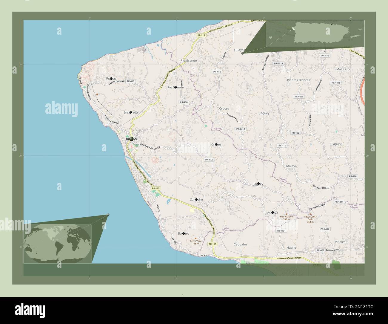 Rincon, municipality of Puerto Rico. Open Street Map. Locations of ...
