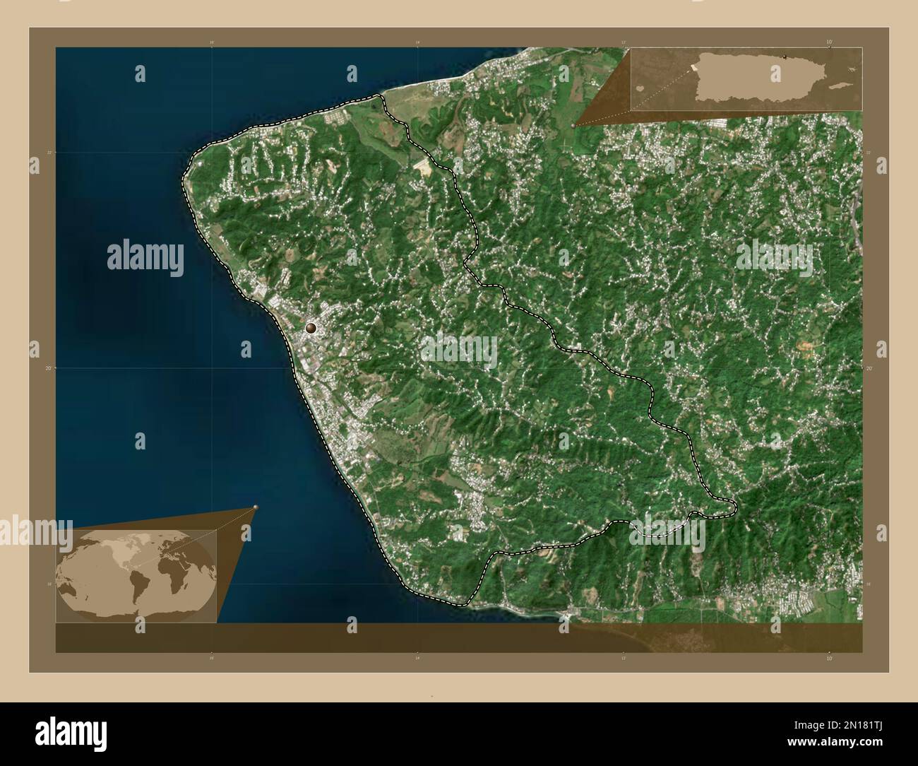 Rincon, municipality of Puerto Rico. Low resolution satellite map ...