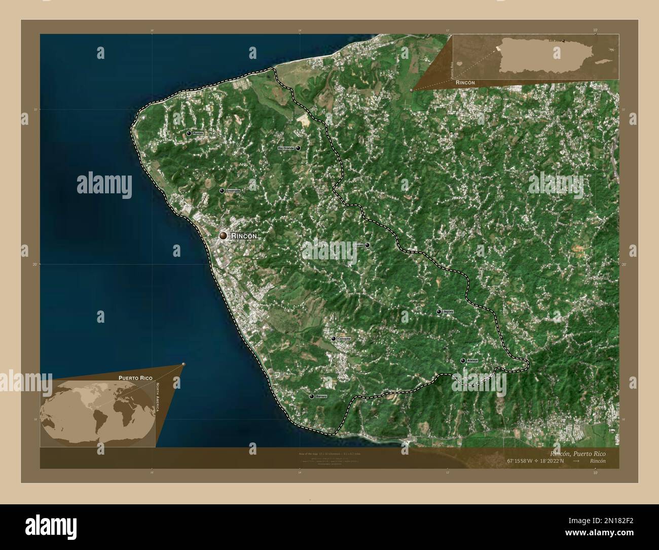 Rincon, municipality of Puerto Rico. Low resolution satellite map ...