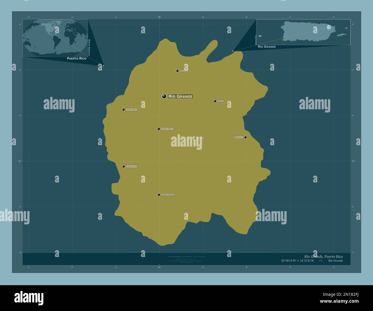 Rio Grande, municipality of Puerto Rico. Solid color shape. Locations ...