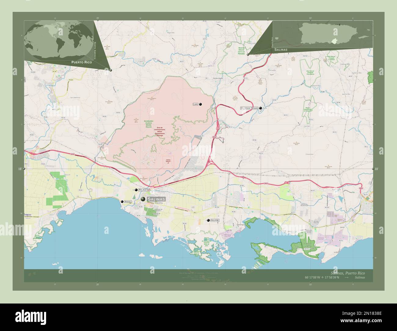 Salinas, municipality of Puerto Rico. Open Street Map. Locations and names of major cities of ...
