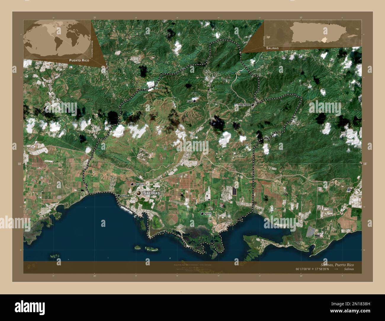 Salinas, municipality of Puerto Rico. Low resolution satellite map ...