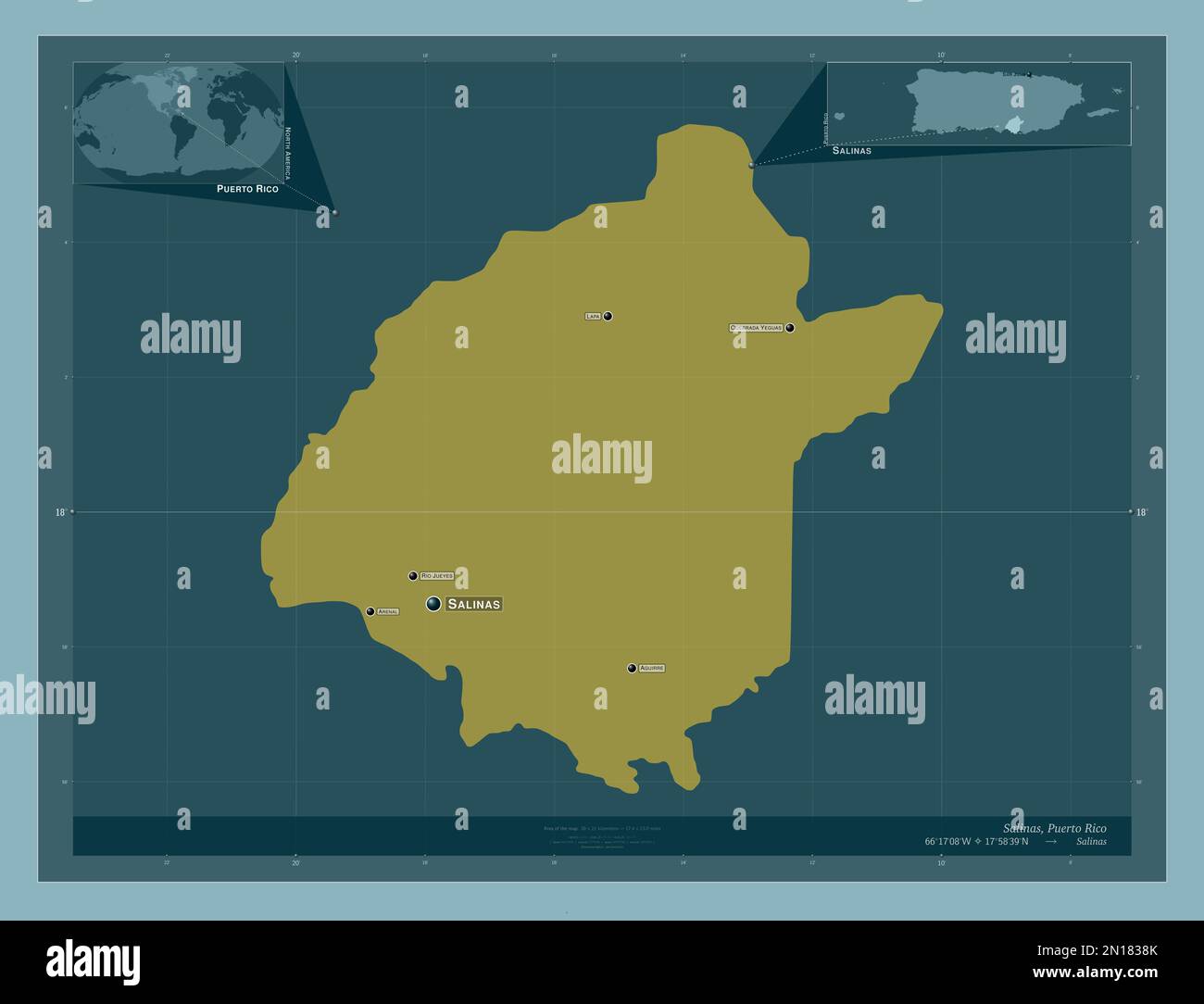 Salinas, municipality of Puerto Rico. Solid color shape. Locations and ...