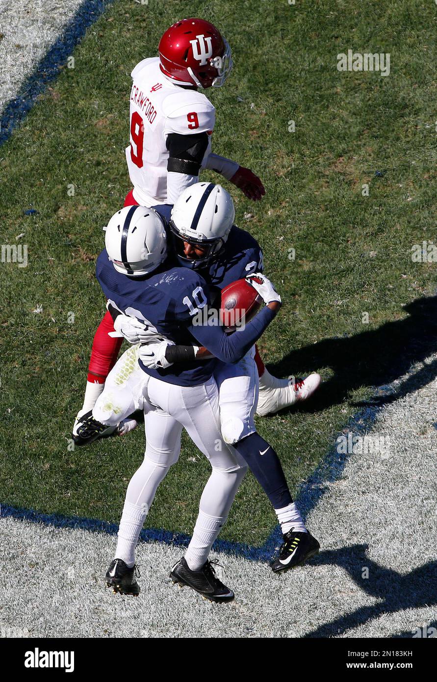 Penn State wide receiver Brandon Polk (10) celebrates with teammate ...